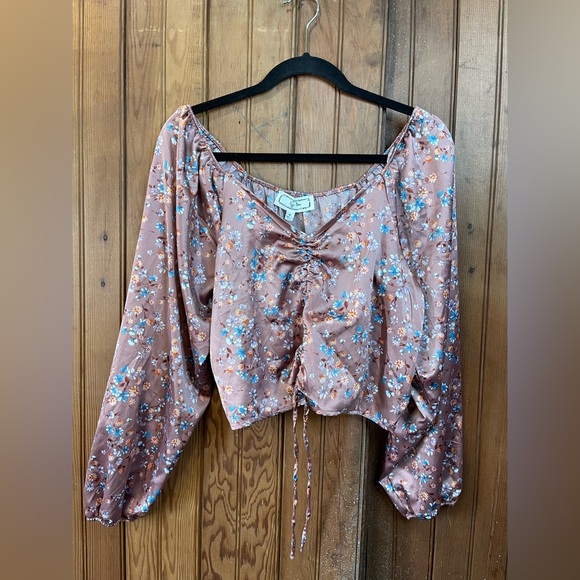 Hippie Rose | Tops | Hippie Rose Pink Silky Long Sleeve Crop Blouse Nwt ...